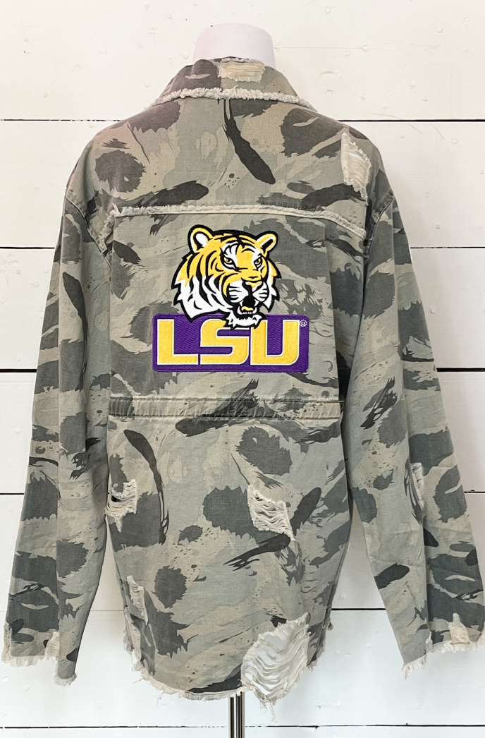 Custom LSU Tigers Camo Distressed Jacket - 4-Easy – Style House Frisco